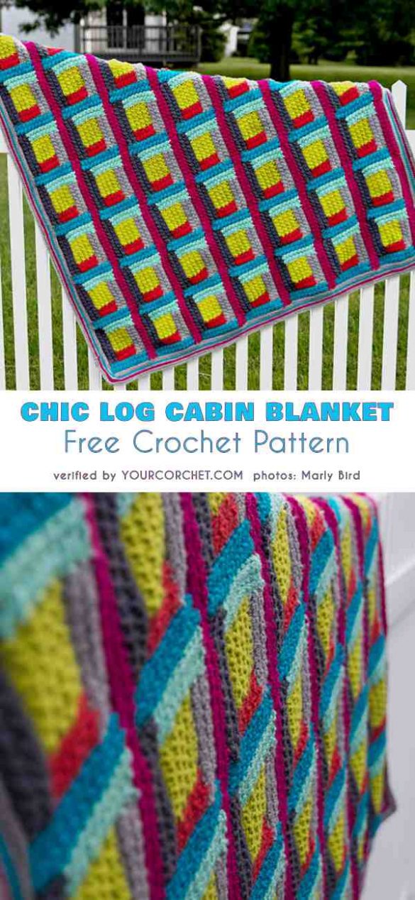Chic Log Cabin Blanket Free Crochet Pattern - Your Crochet