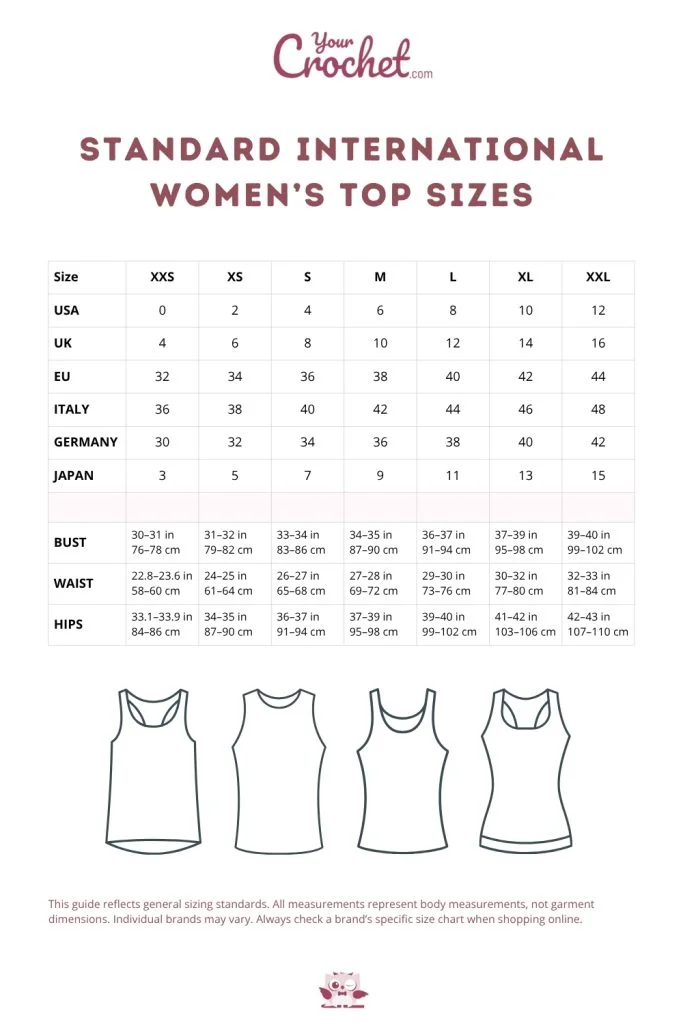 Guide to Standard Women's Sizes [Charts and Printables] - Your Crochet