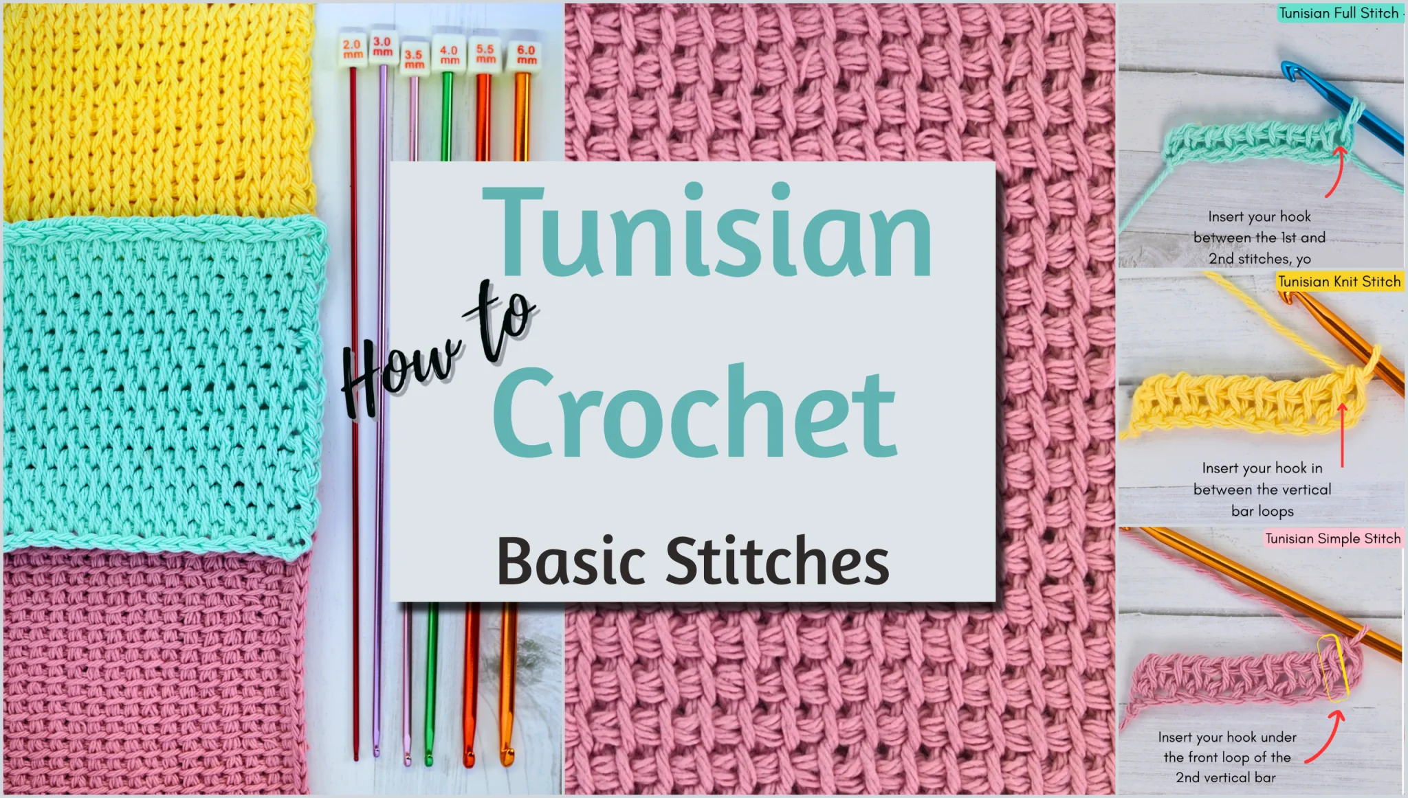 Tunisian Crochet Stitches: the Basic Stitches Tutorial for beginners